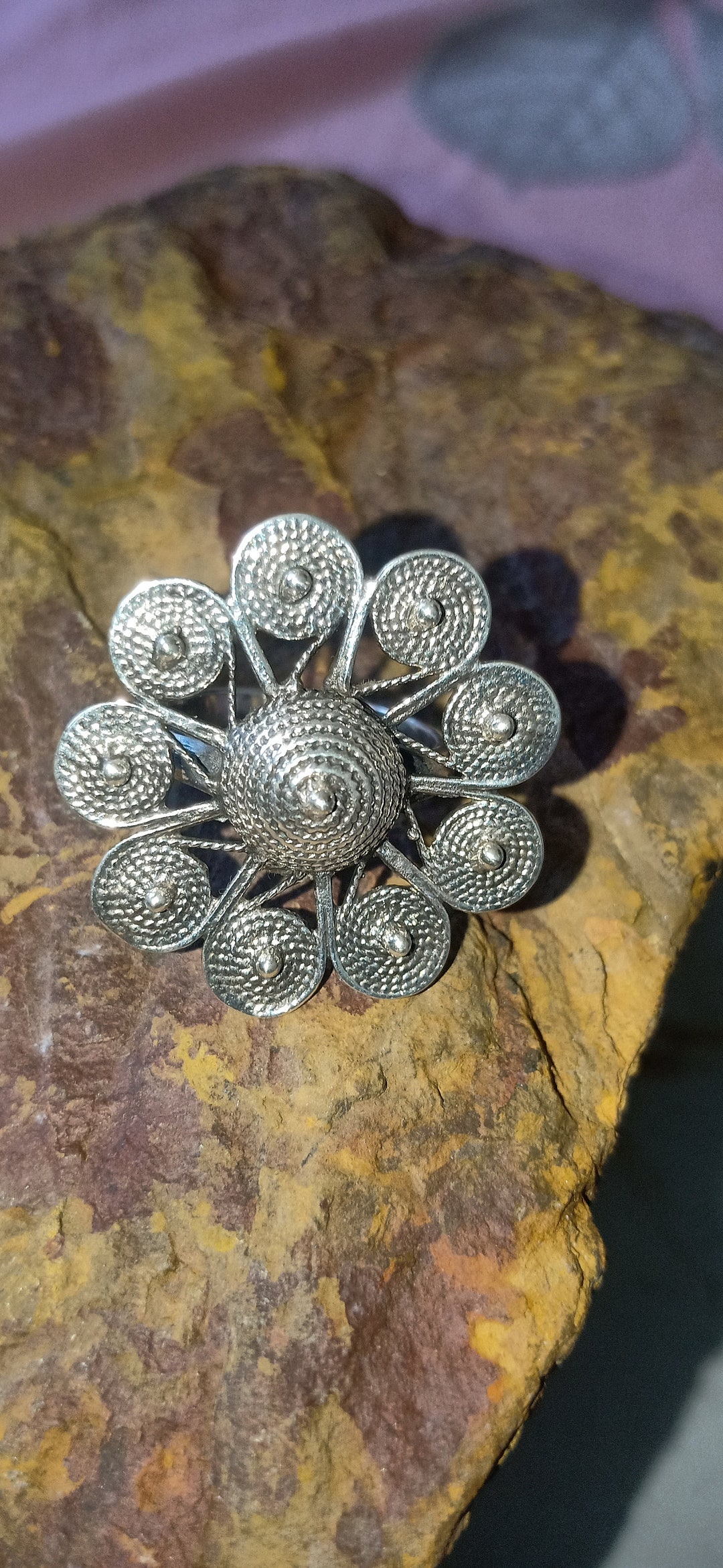 Large Flower Ring, Spring Flower Ring, Silver Flower Ring, Oxidized ...