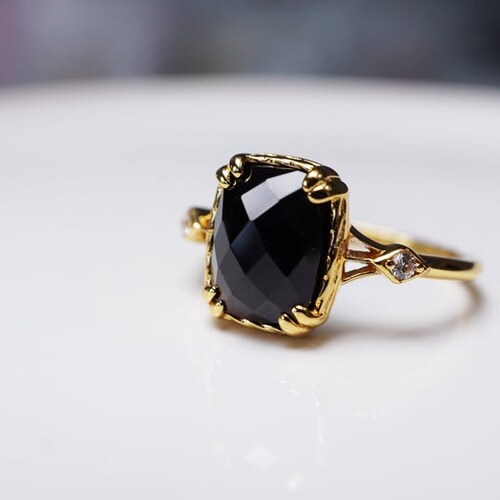 Natural Black Stone Stacking Ring Black Onyx Ring vintage - Etsy