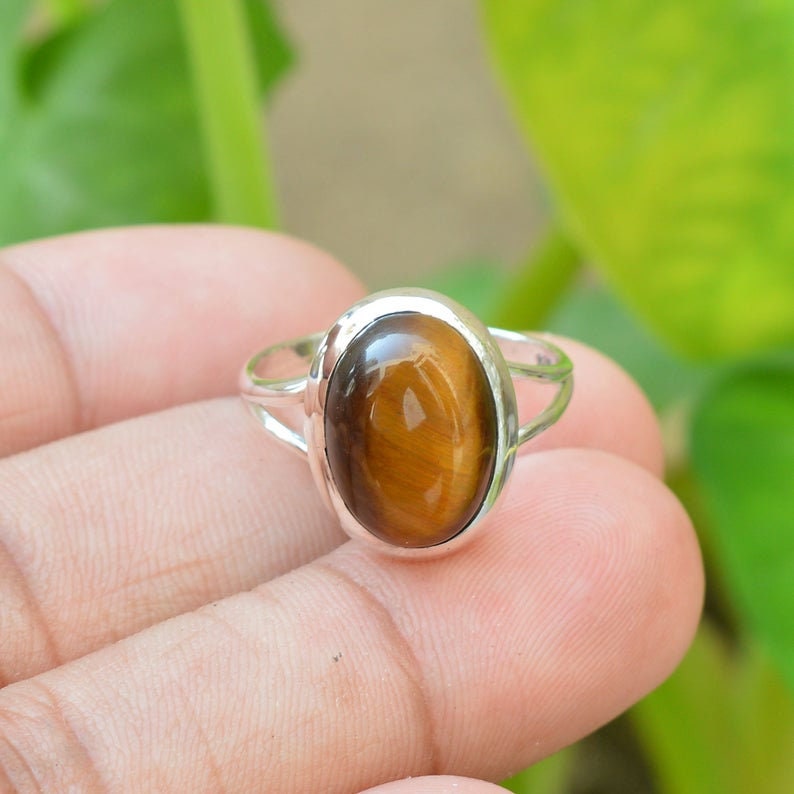 Yellow Tiger Eye Ring Oxidized Ring 925 Silver Rings 10x14 | Etsy