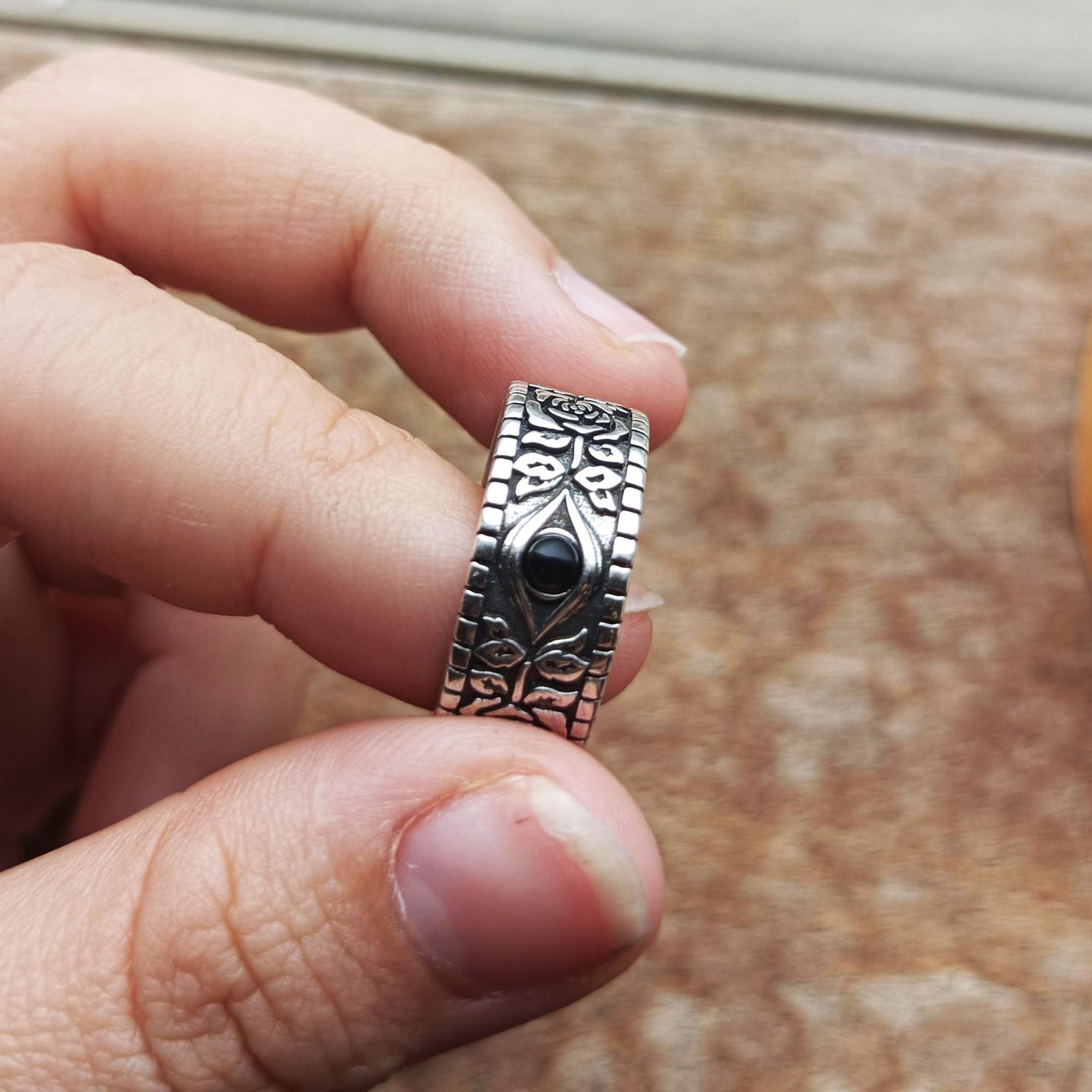 Black Obsidian Ring With Eye,sterling Silver Ring With Eye,black ...