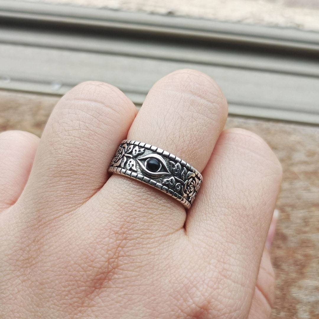 Black Obsidian Ring With Eye,sterling Silver Ring With Eye,black ...