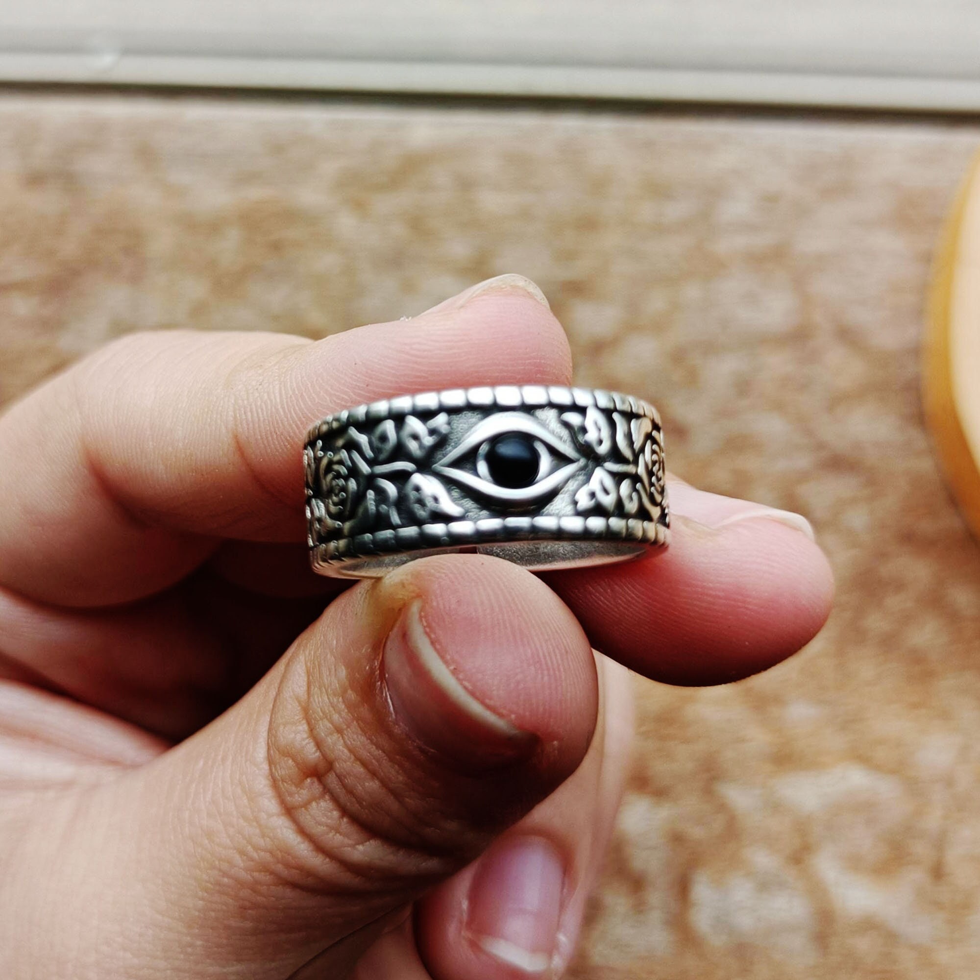 Black Obsidian Ring With Eye,sterling Silver Ring With Eye,black ...