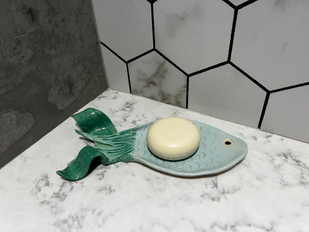 Handmade Ceramic Pastel Blue Fish Soap Dish, Trinket Dish, Spoon Rest ...