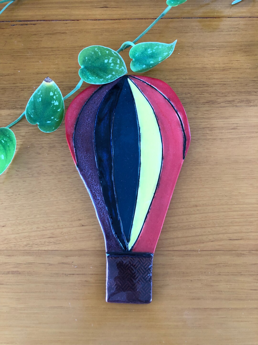 Handmade Ceramic Hand Painted Hot Air Balloon Spoon Rest, Bright ...