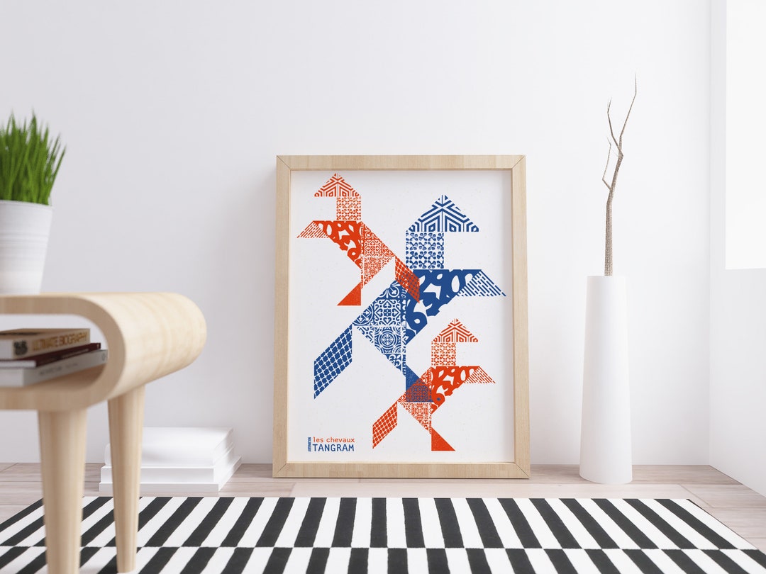 Tangram Horse Geometric Poster Wall Art A4 A3 Animal Print Pattern ...