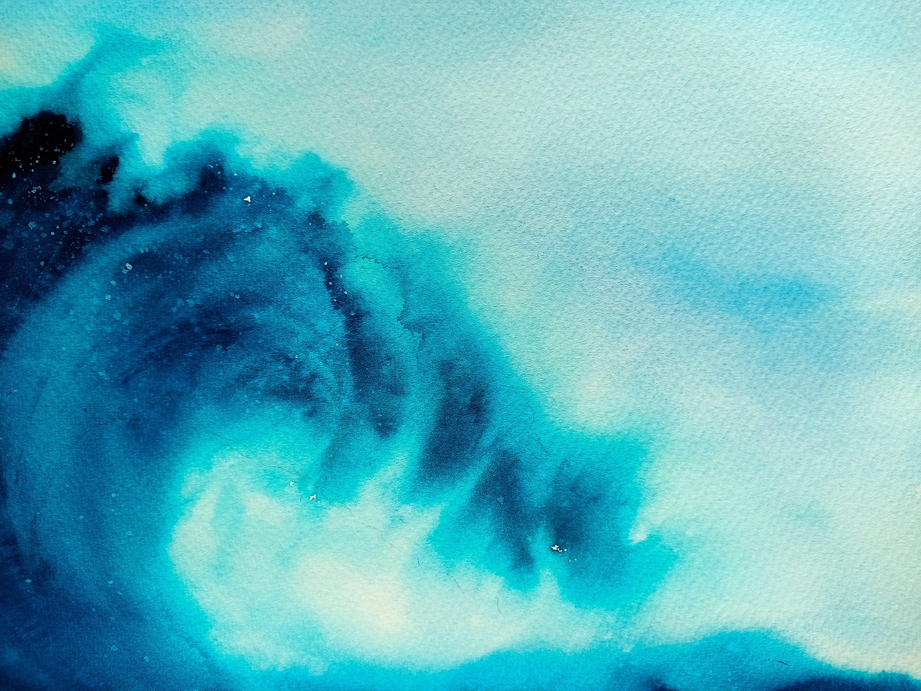 Original Watercolor Blue Wave Painting, Watercolor Realistic Sea Wave ...