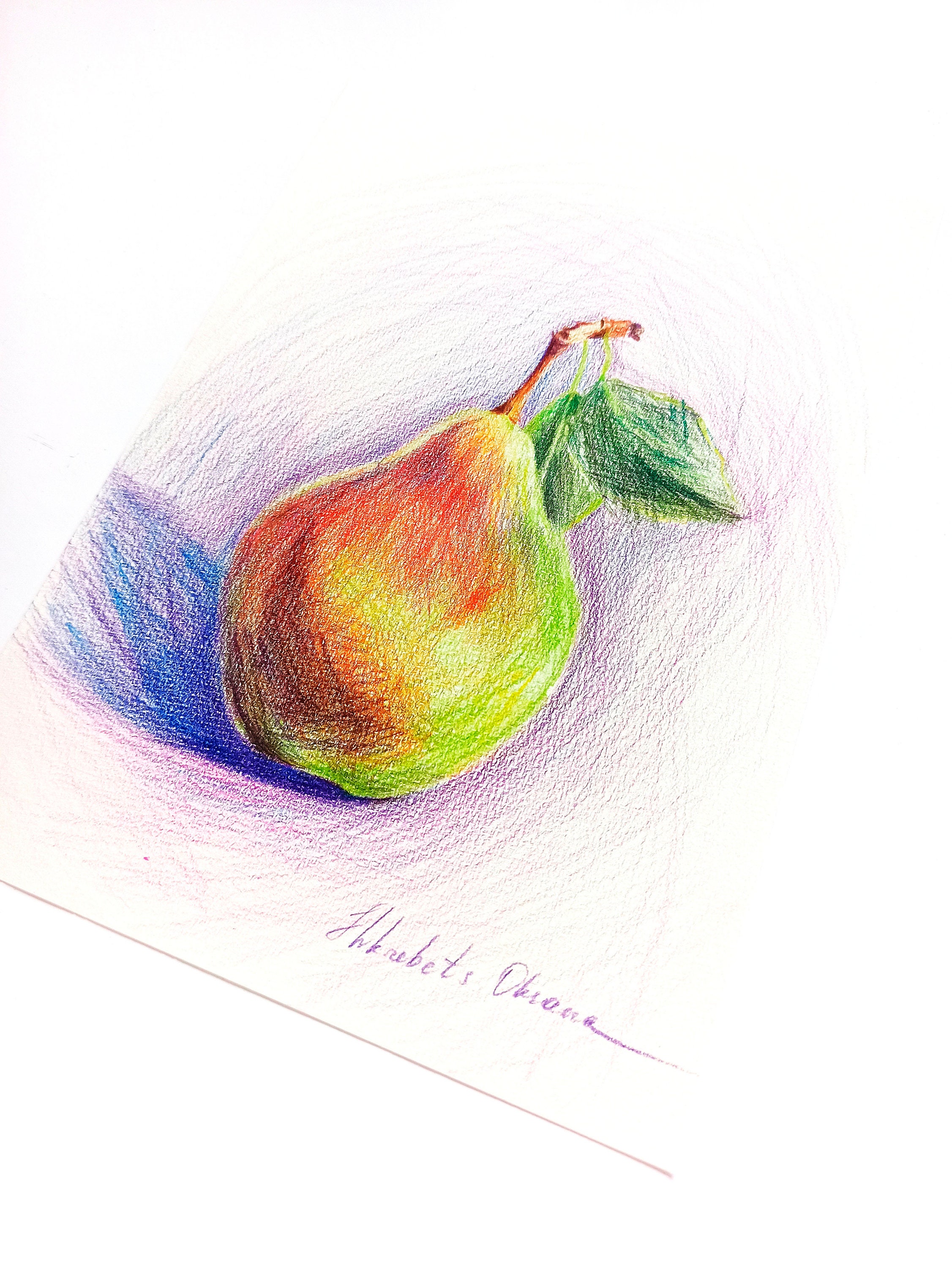 Pear Drawing Colour Pencil