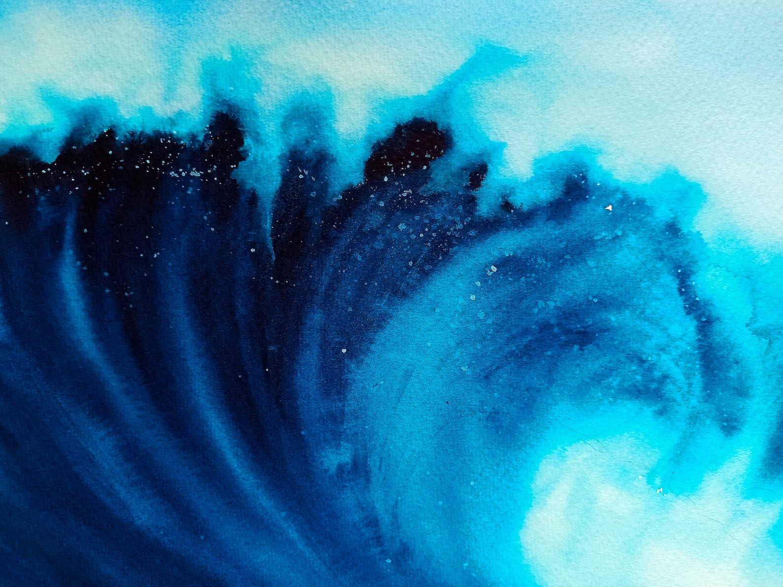 Original Watercolor Blue Wave Painting, Watercolor Realistic Sea Wave ...