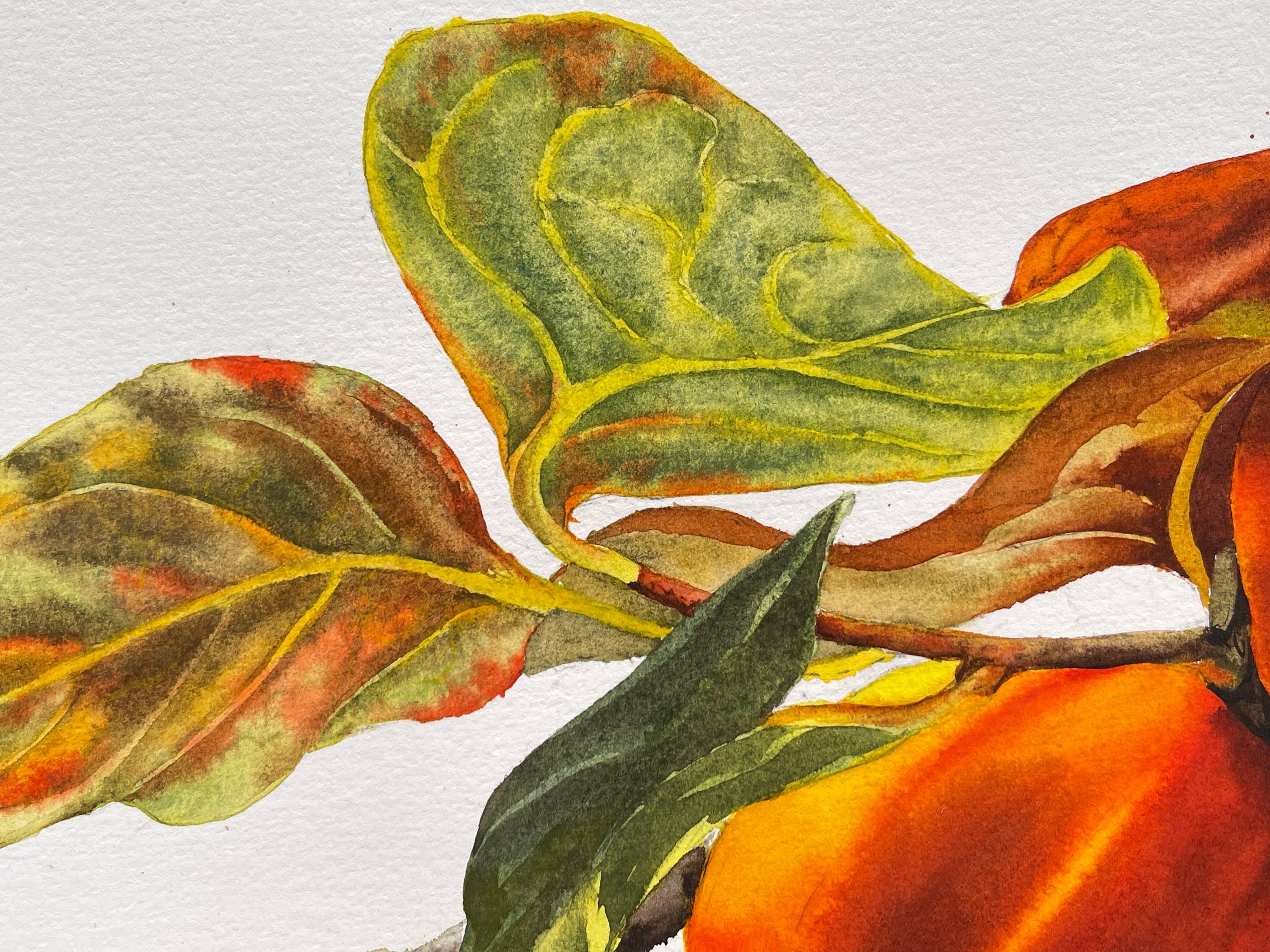 Rustic Persimmon Branch Watercolor Painting, Custom Original Realistic ...
