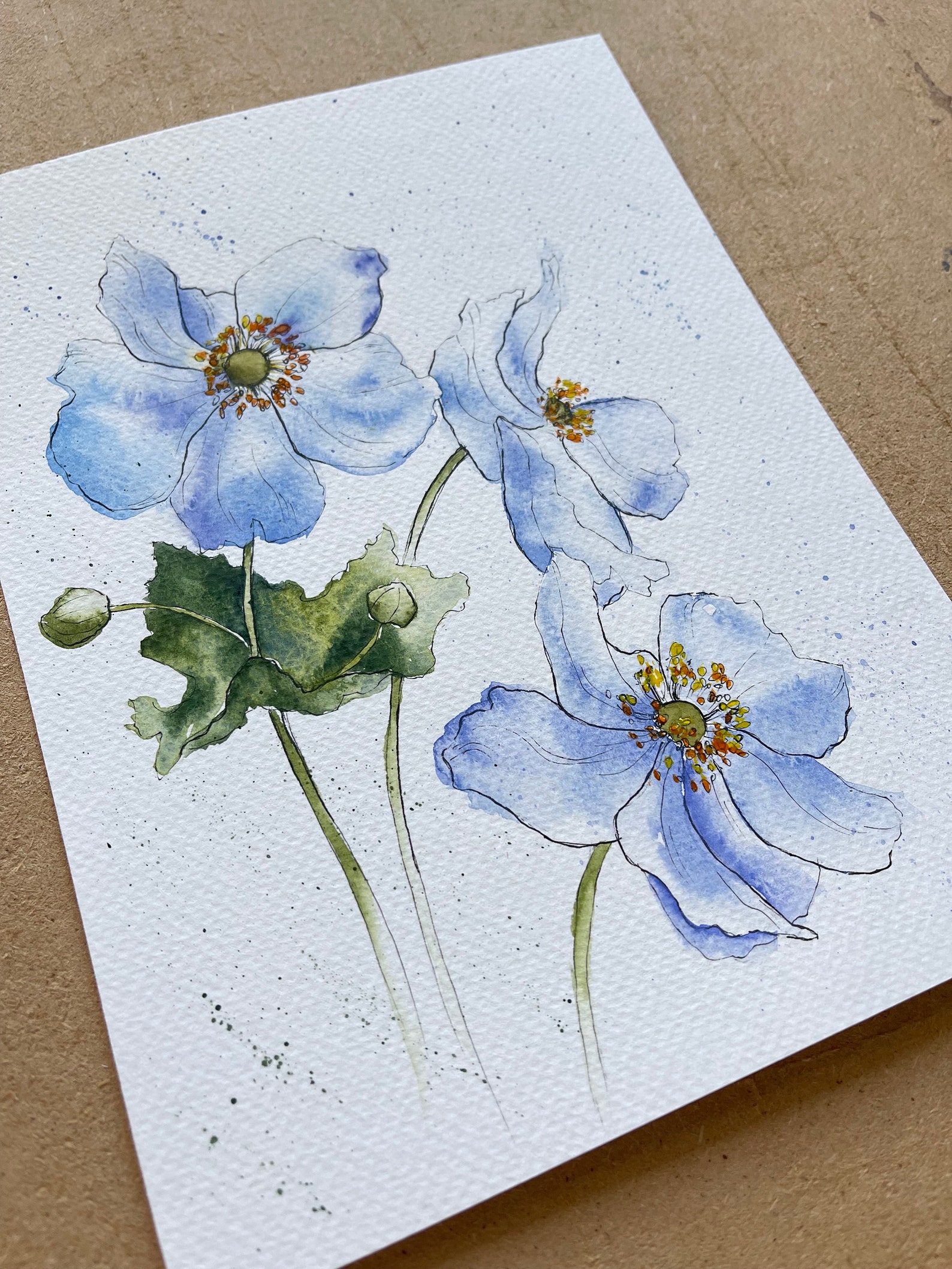 Light Blue Anemones, Original Watercolor Floral Painting, Realistic ...