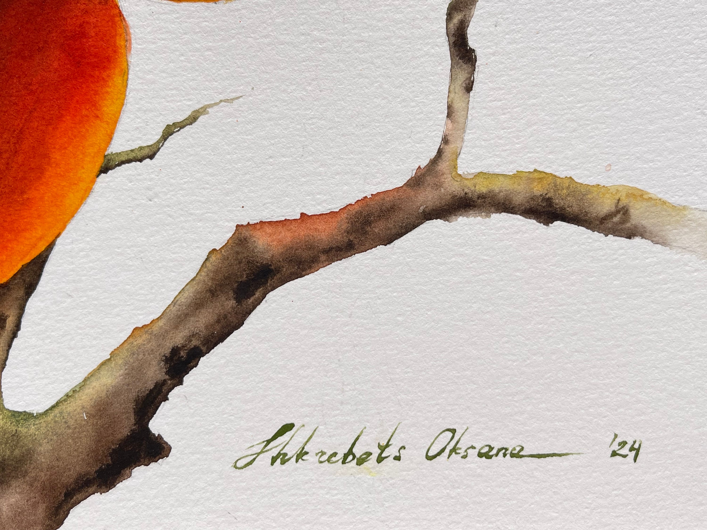 Rustic Persimmon Branch Watercolor Painting, Custom Original Realistic ...