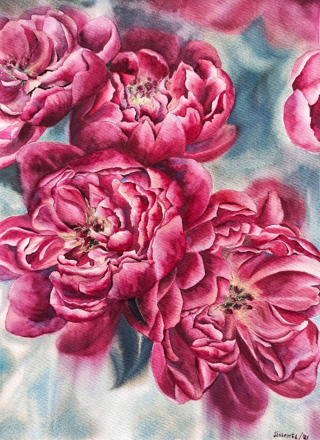 Pink Peonies, Original Watercolor Floral Painting, Peonies Painting ...