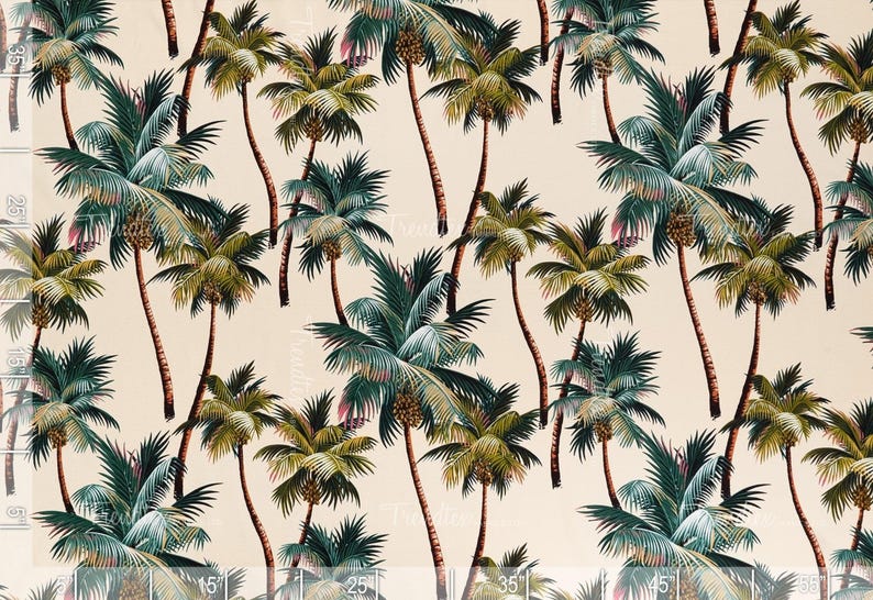 Palm Trees Natural - Palm Trees Hawaiian Tropical 100% Barkcloth Kahala ...