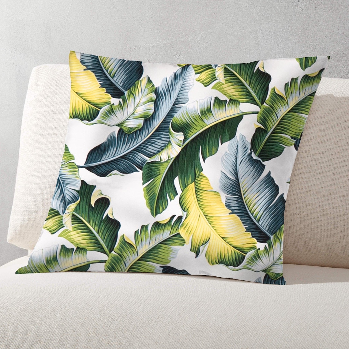 Banana Patch White - Banana Leaves Tropical 100% Barkcloth Crepe Fabric ...