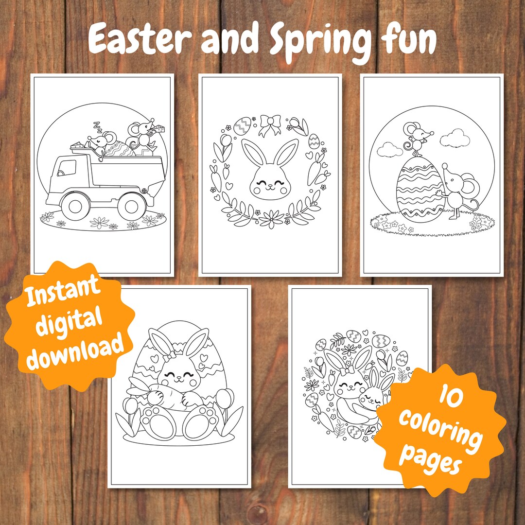 Cute Easter and Spring PDF Coloring Pages - Etsy