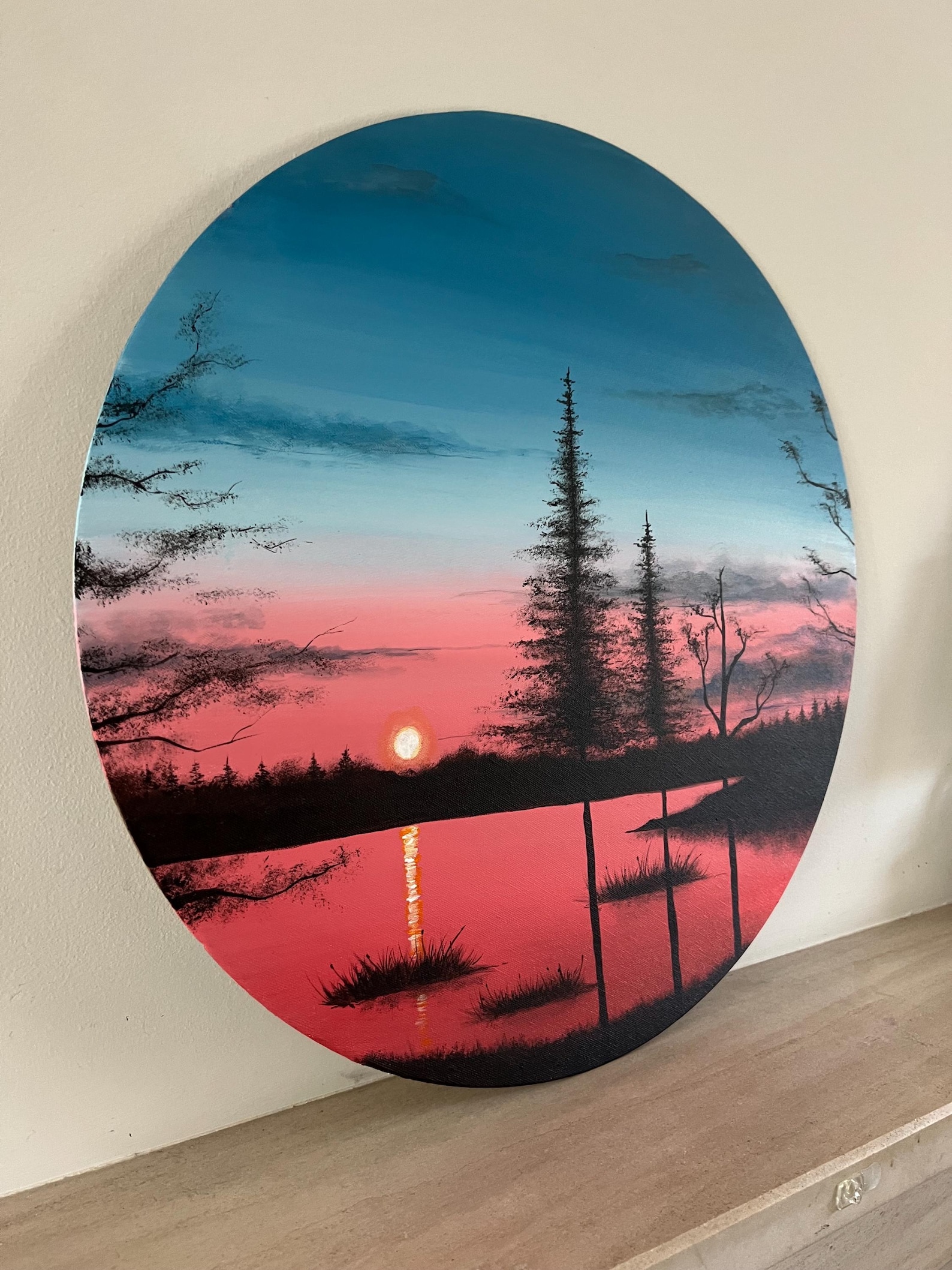 Pink Sunset Acrylic Painting - Etsy
