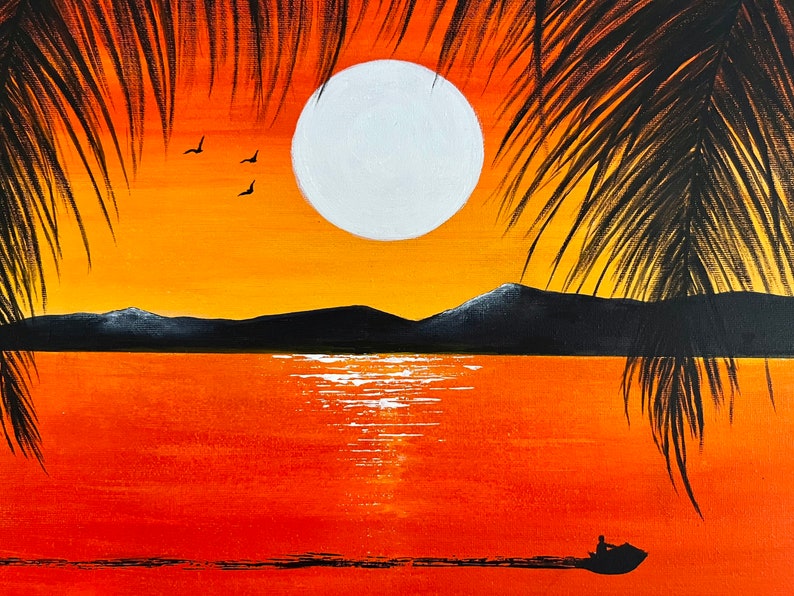 Palm Tree Sunset Painting - Etsy