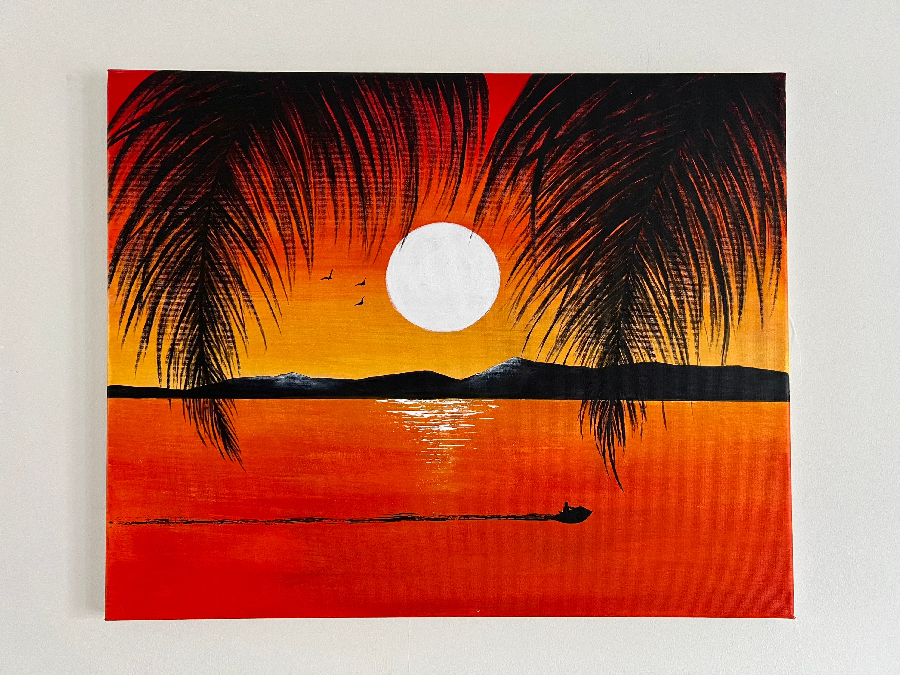 Palm Tree Sunset Painting - Etsy