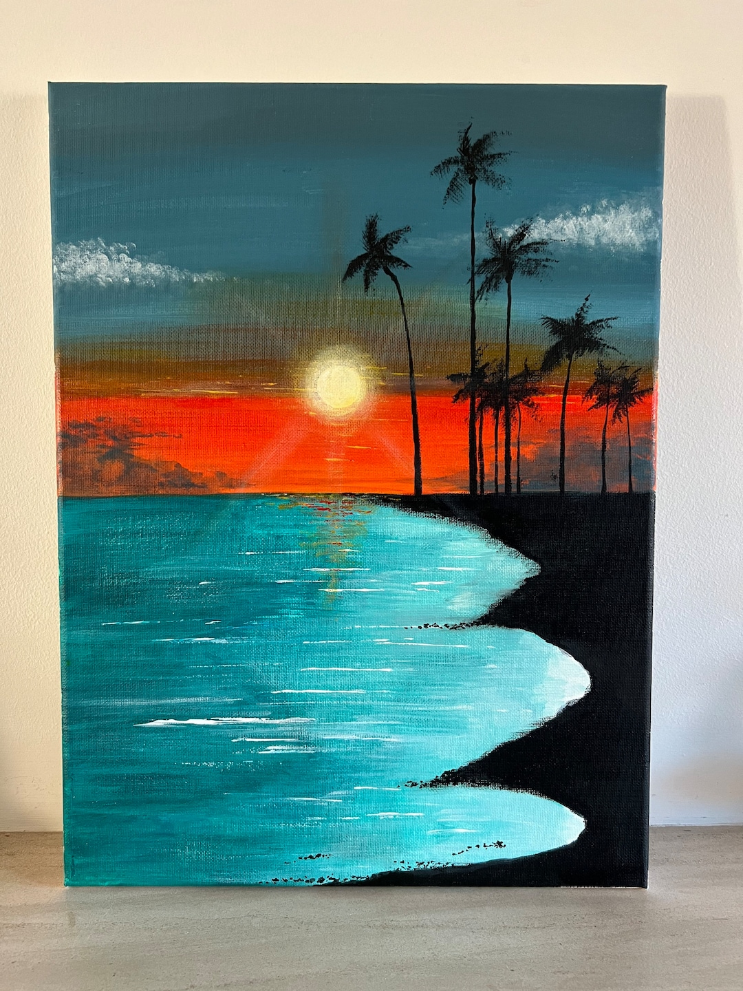 Palm Tree Sunset Acrylic Painting - Etsy