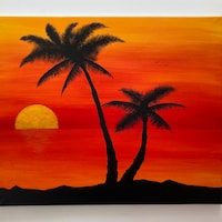 Palm Tree Sunset Painting - Etsy