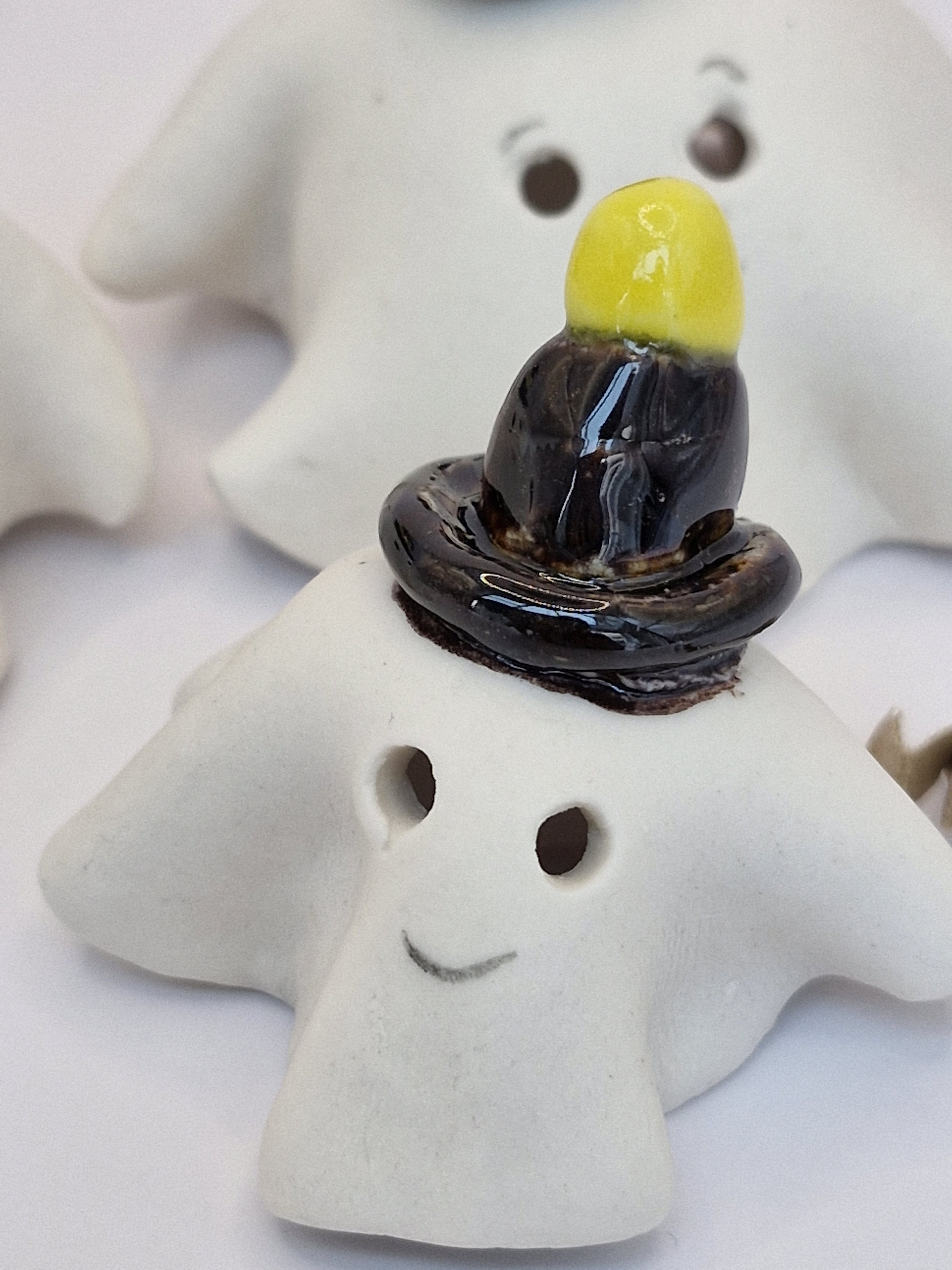 Ghosts, Handmade Set of Three Porcelain Ceramic Ghosts With Hats - Etsy UK