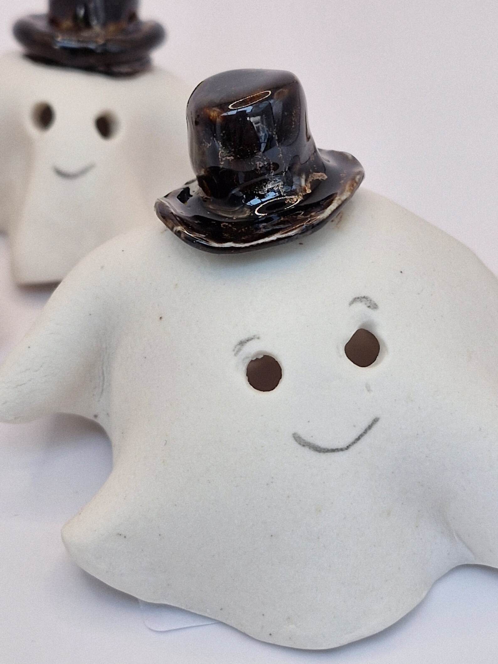 Ghosts, Handmade Set of Three Porcelain Ceramic Ghosts With Hats - Etsy UK