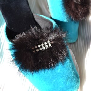 Rare 1950s Vintage Velvet Slippers With Fur and Rhinestones / Old ...