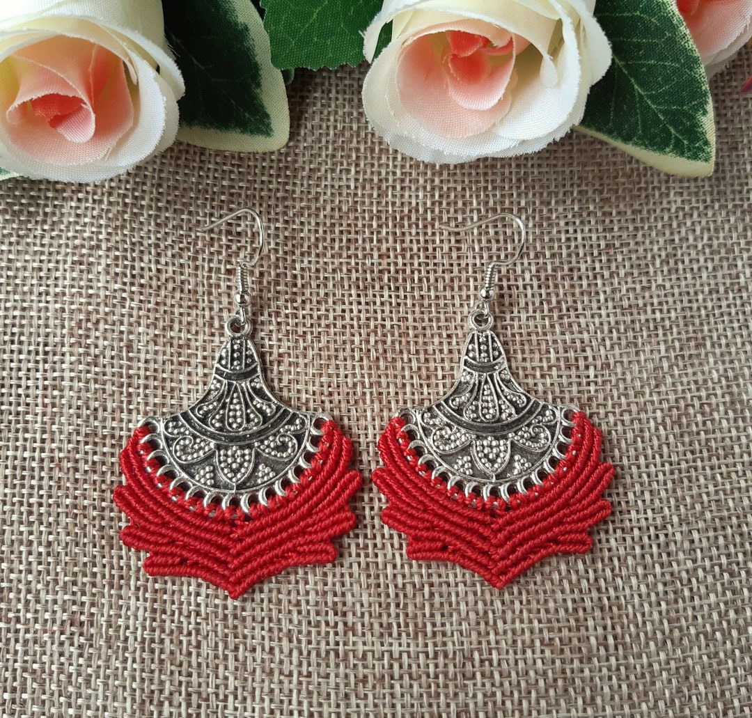 Boho Dangle Macrame Earrings, Boho Macrame Jewelry, Long Bohemian ...