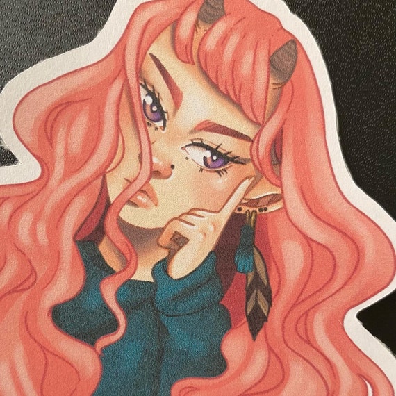 Paper Mixed Media & Collage Pink Demon Girl Sticker Art & Collectibles ...