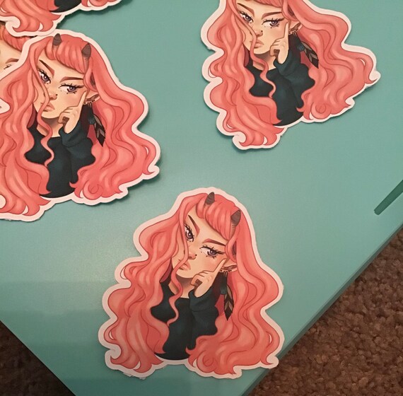 Paper Mixed Media & Collage Pink Demon Girl Sticker Art & Collectibles ...