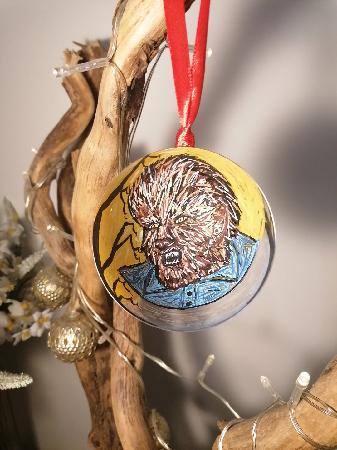 Hand Painted Horror Werewolf Christmas Decoration Bauble, Halloween ...