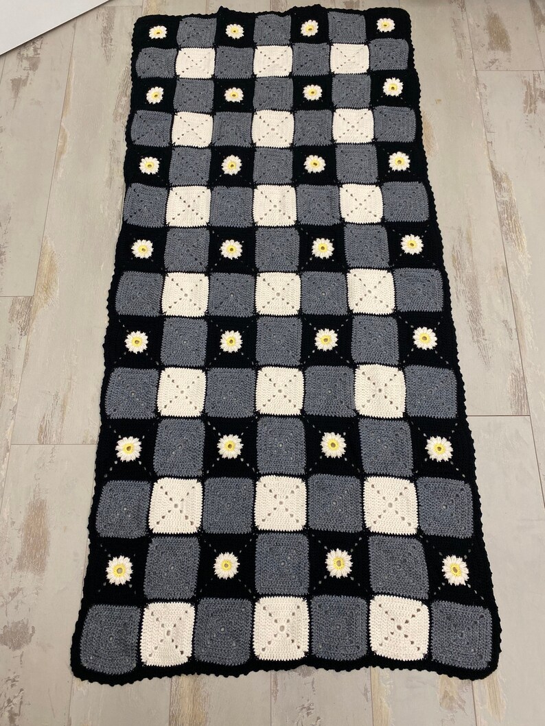 Daisy Crochet Knit Blanket Vintage, Turkish Granny Square Wool Throw ...