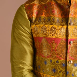 Vibrant Yellow Color Designer Half Jodhpuri Jacket With Silk Kurta ...