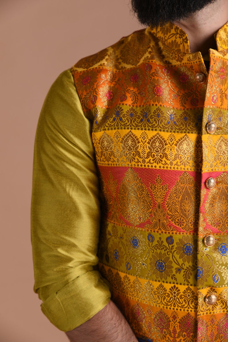 Vibrant Yellow Color Designer Half Jodhpuri Jacket With Silk | Etsy