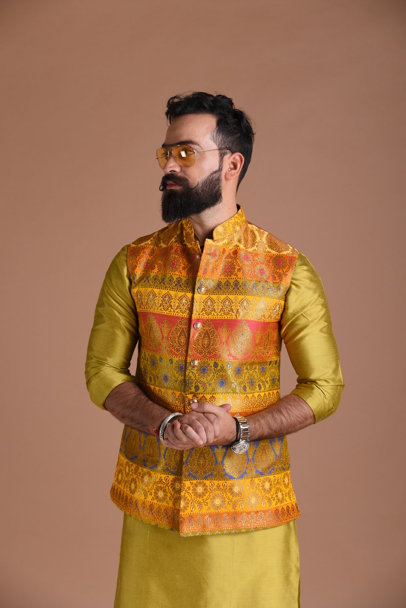Vibrant Yellow Color Designer Half Jodhpuri Jacket With Silk | Etsy