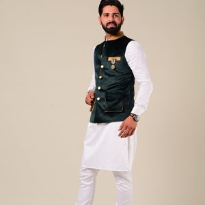 Modishly Styled Puff Pocket Green Velvet Nehru Modi Jacket - Etsy India