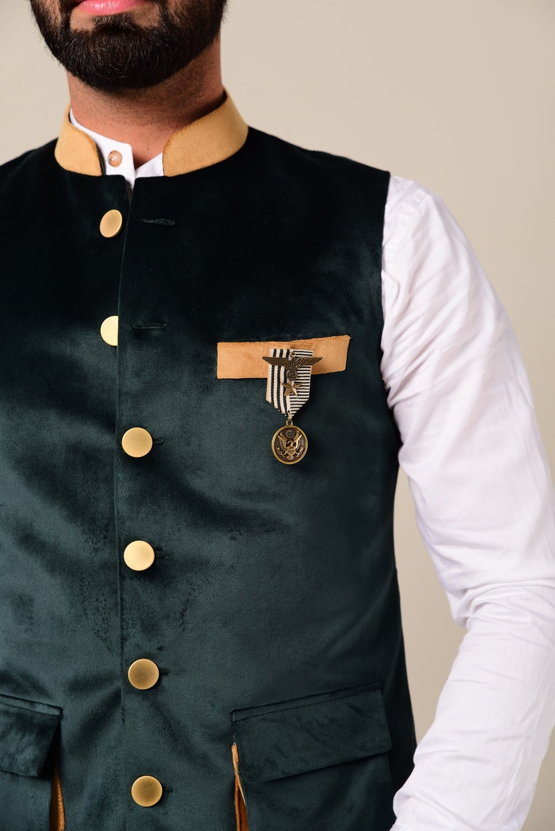 Modishly Styled Puff Pocket Green Velvet Nehru Modi Jacket - Etsy India