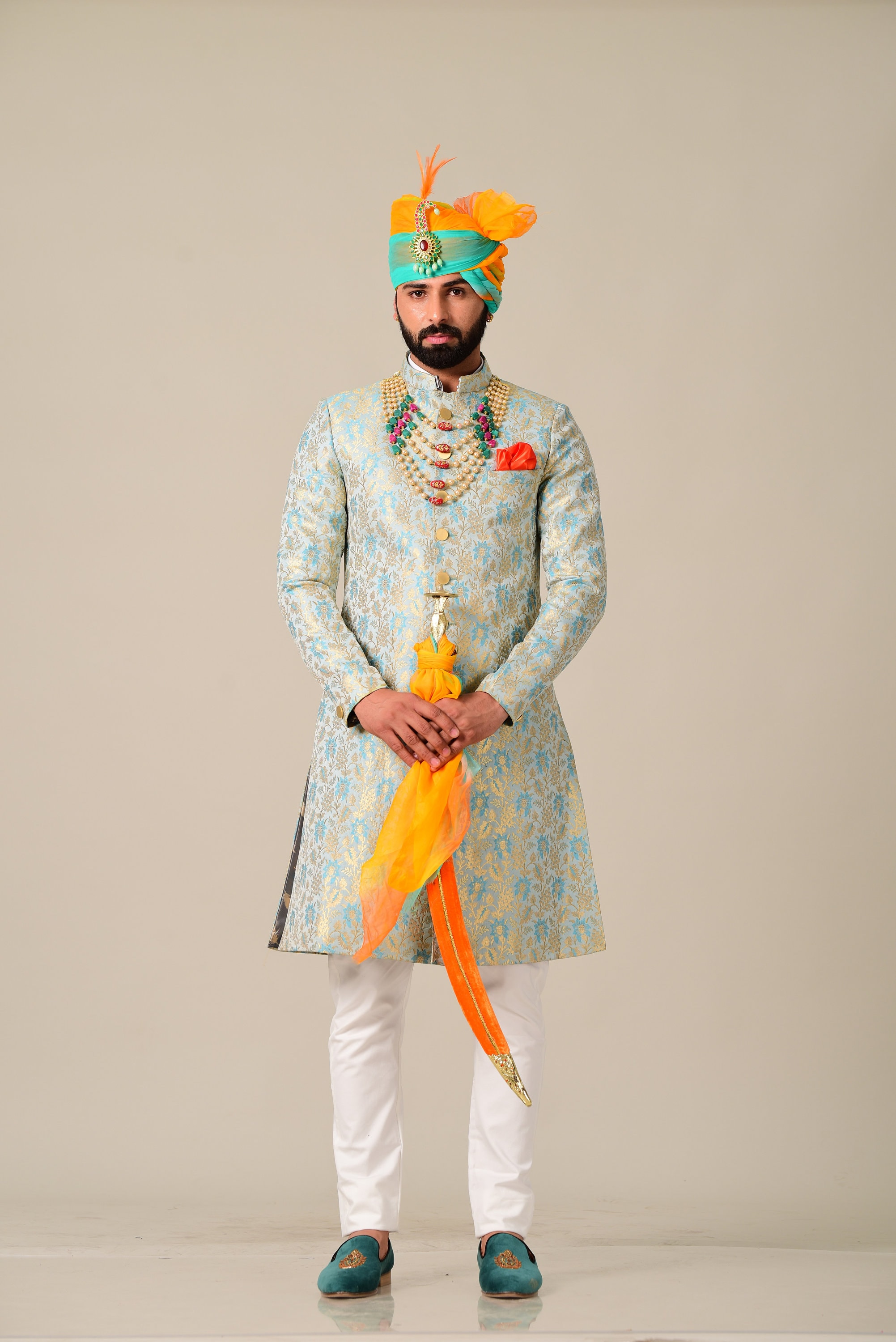 Handmade Men Brocade Silk Sherwani Achkan for Men Sky Blue - Etsy