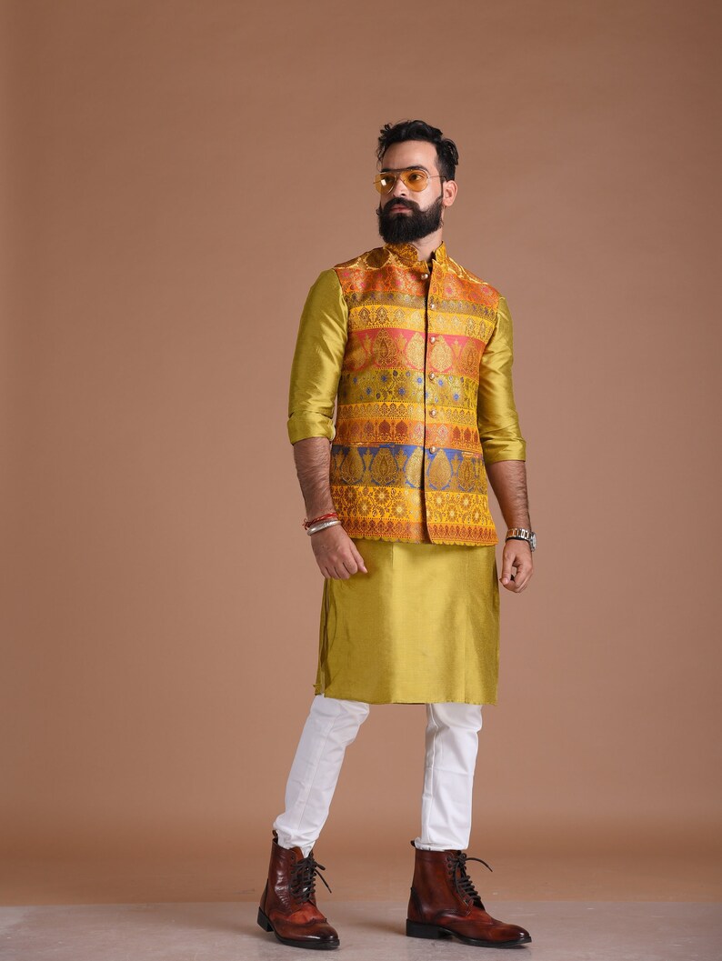 Vibrant Yellow Color Designer Half Jodhpuri Jacket With Silk | Etsy