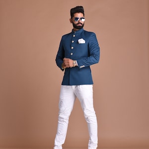 Bespoke Indian Maharaja Style Royal Teal Blue Jodhpuri Bandhgala Suit ...