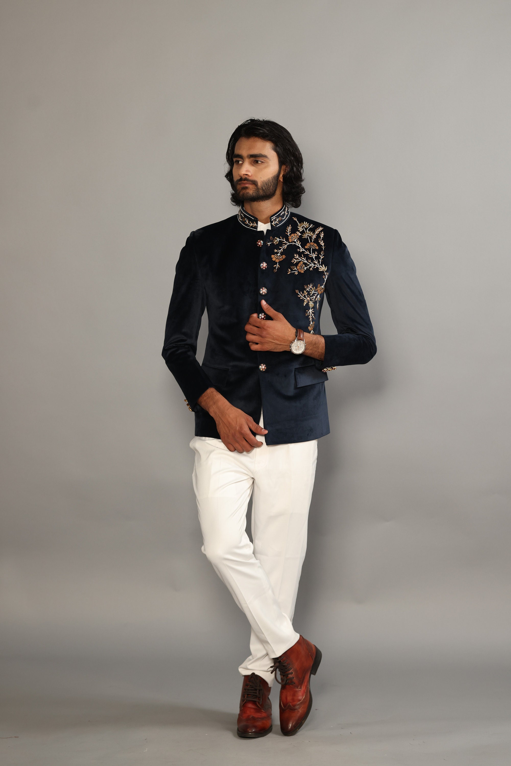 Hand Embroidered Floral Pattern Jodhpuri Bandhgala Jacket With - Etsy