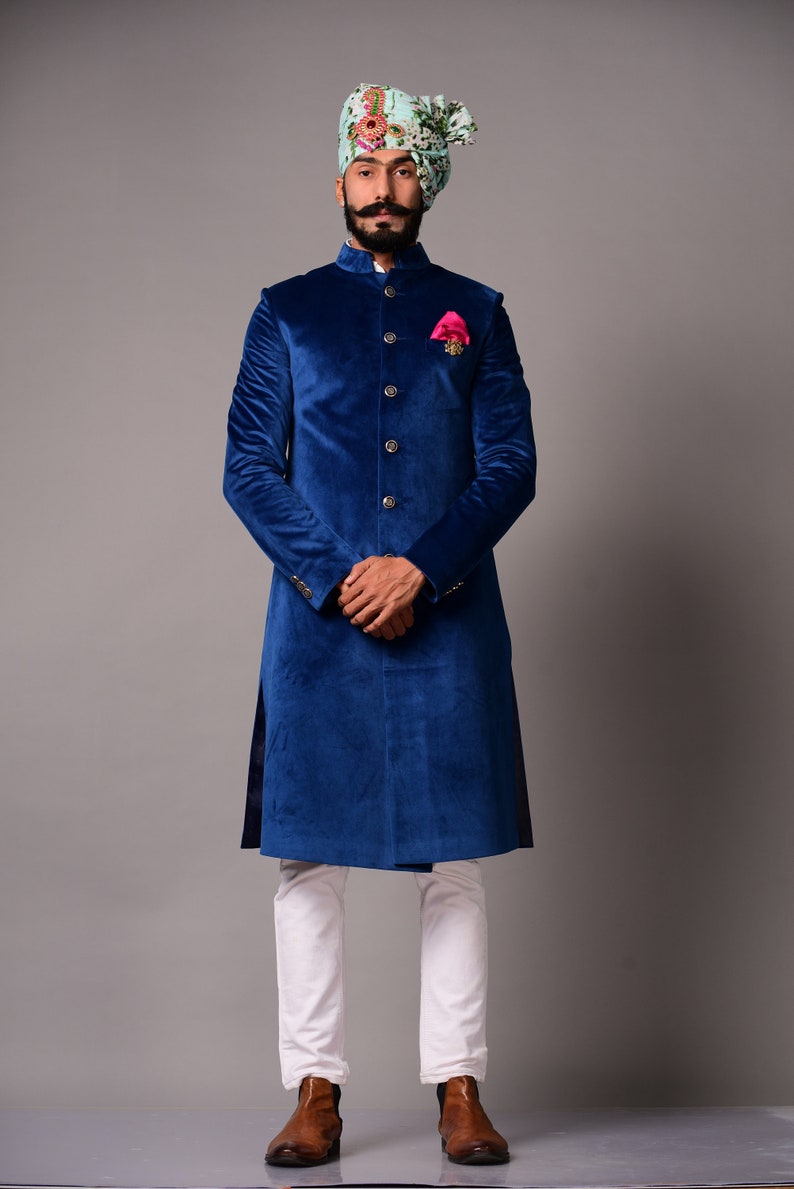 Handmade Royal Sherwanis in Silky Smooth Velvet Fabric | Royal Blue ...