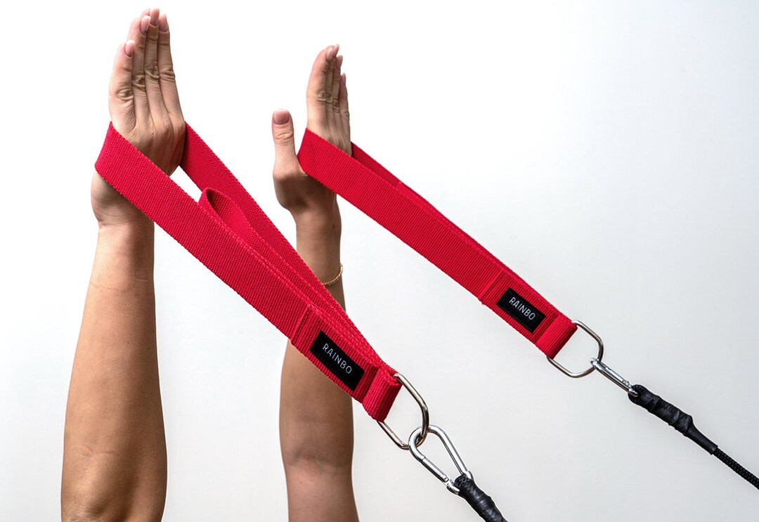 Pilates Double Loops Set Neon Red Color, Reformer Straps, Print Pilates ...