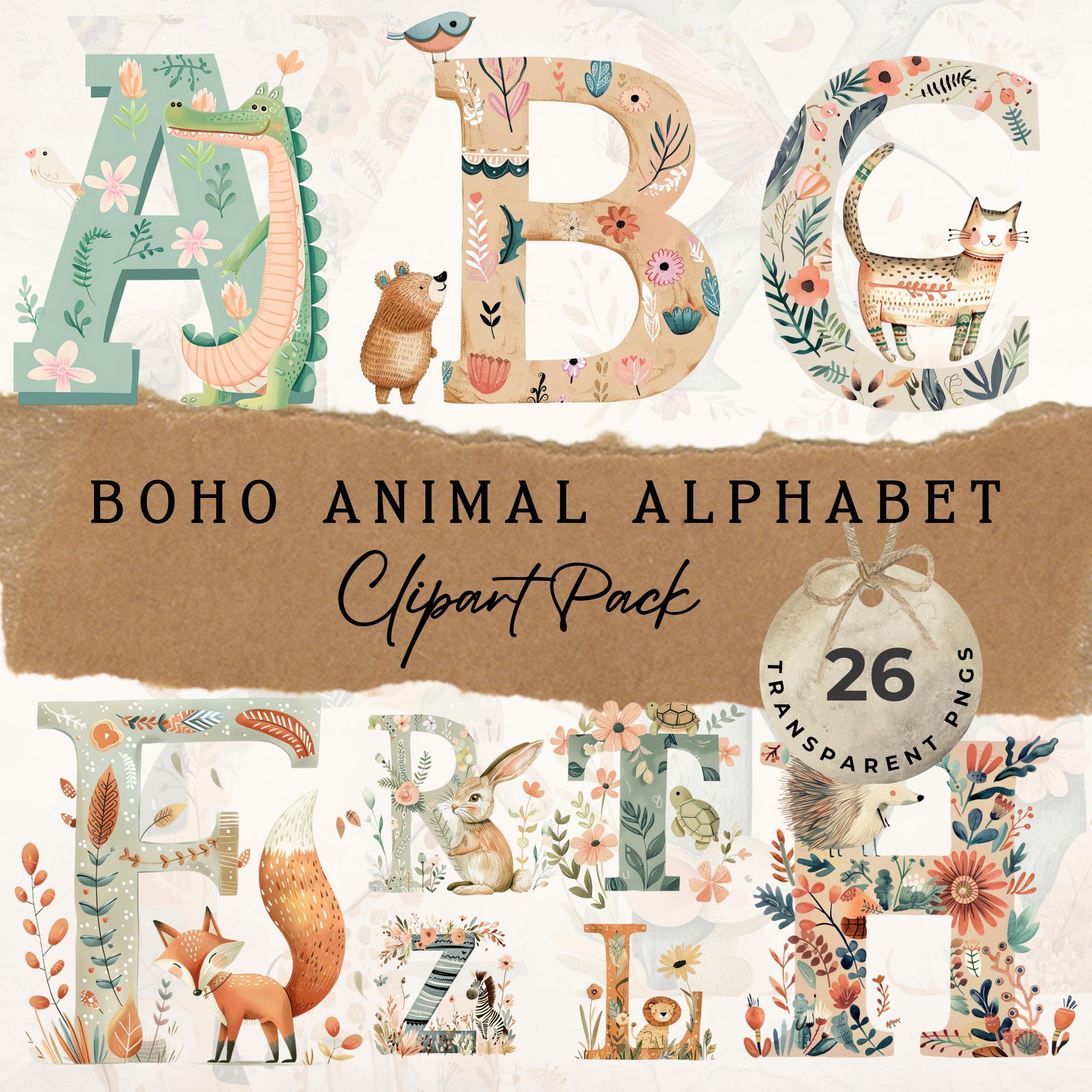 Boho Animal Alphabet Letters Clipart | Watercolor Animal Alphabet ...