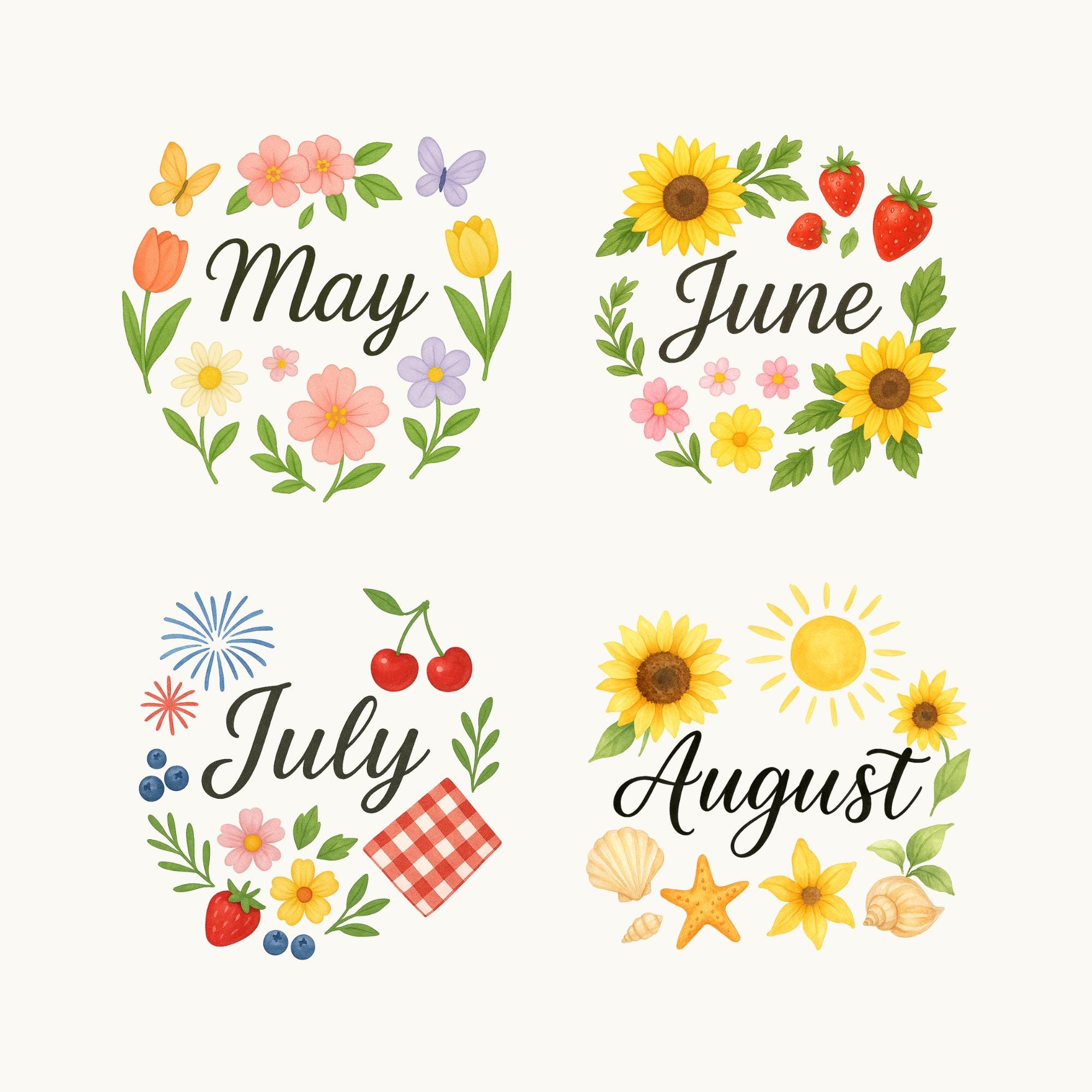 Months of Year Clipart, Printable Calendar Designs, Watercolor Graphics ...