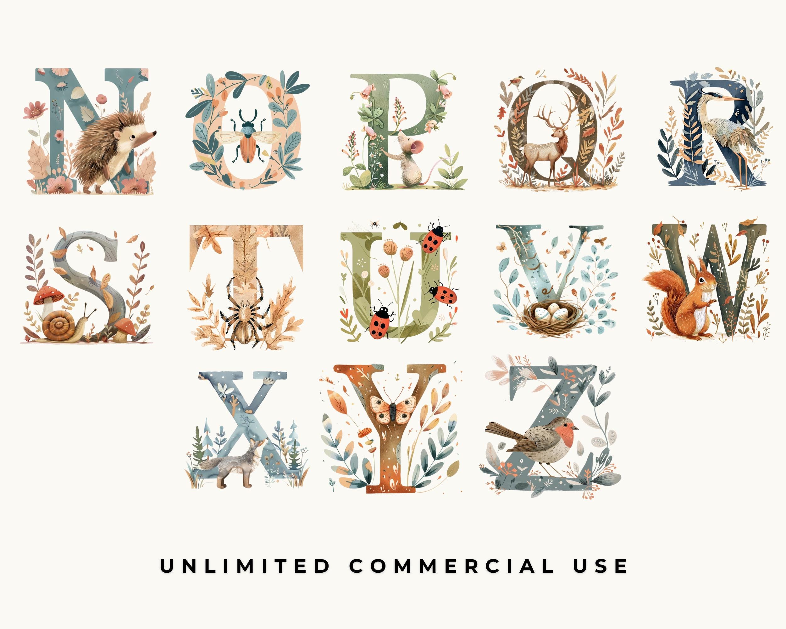 Woodland Alphabet Clipart - Cute Animal Letters | Woodland Animals ...