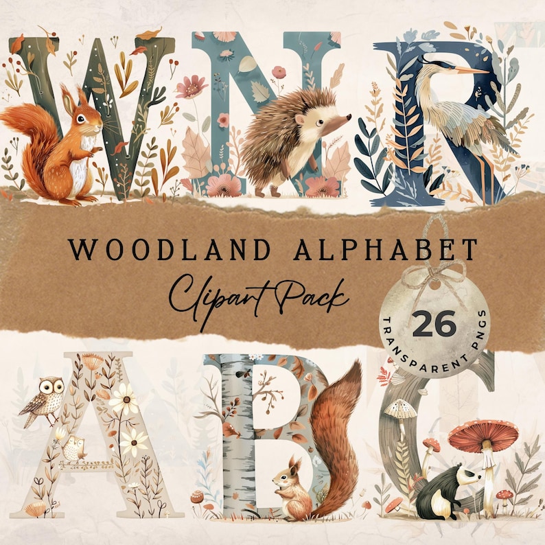 Woodland Alphabet Clipart - Cute Animal Letters | Woodland Animals ...