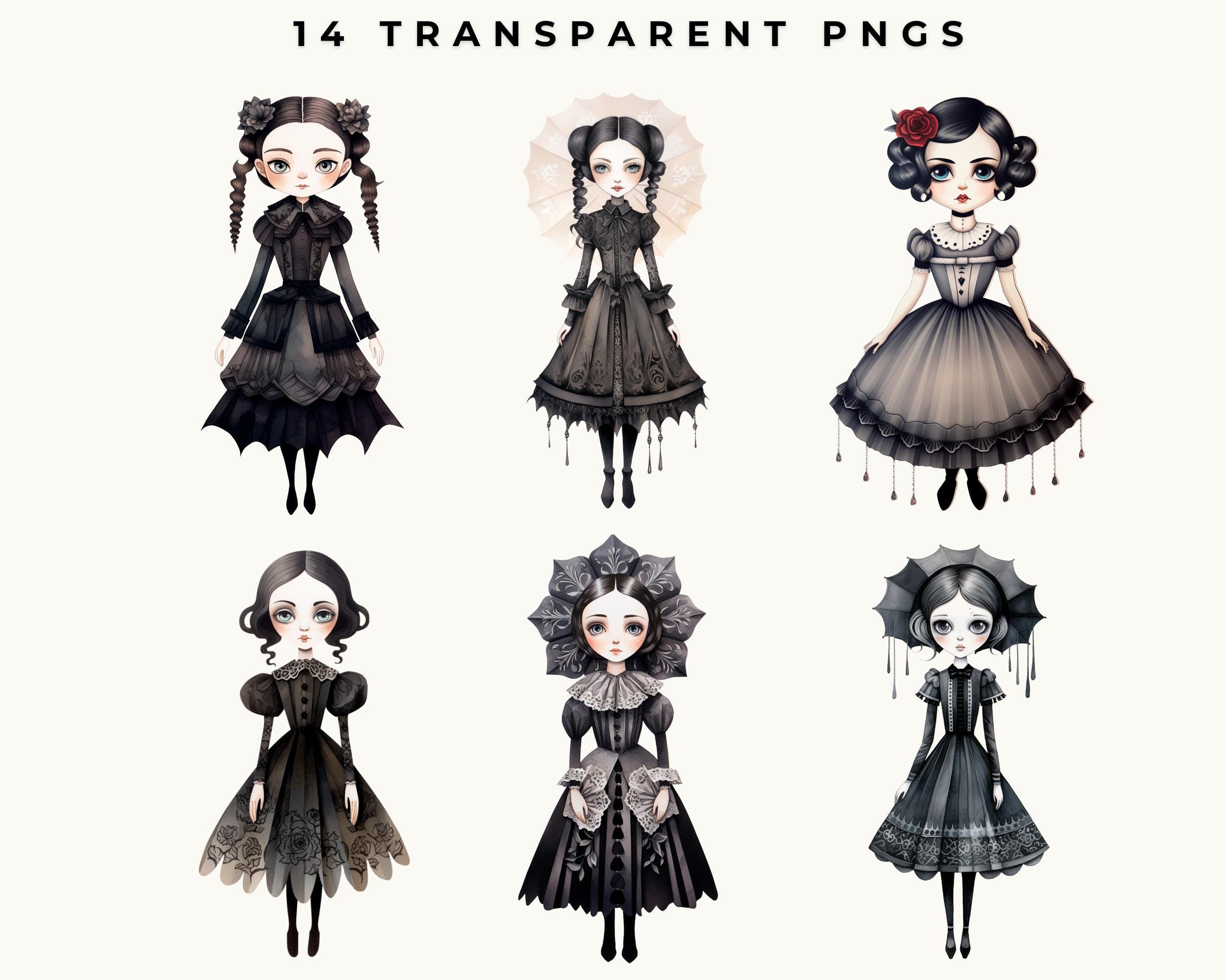 WHIMSICAL GOTHIC DOLL Clipart | Vintage Paper Dolls Clipart | Paper ...