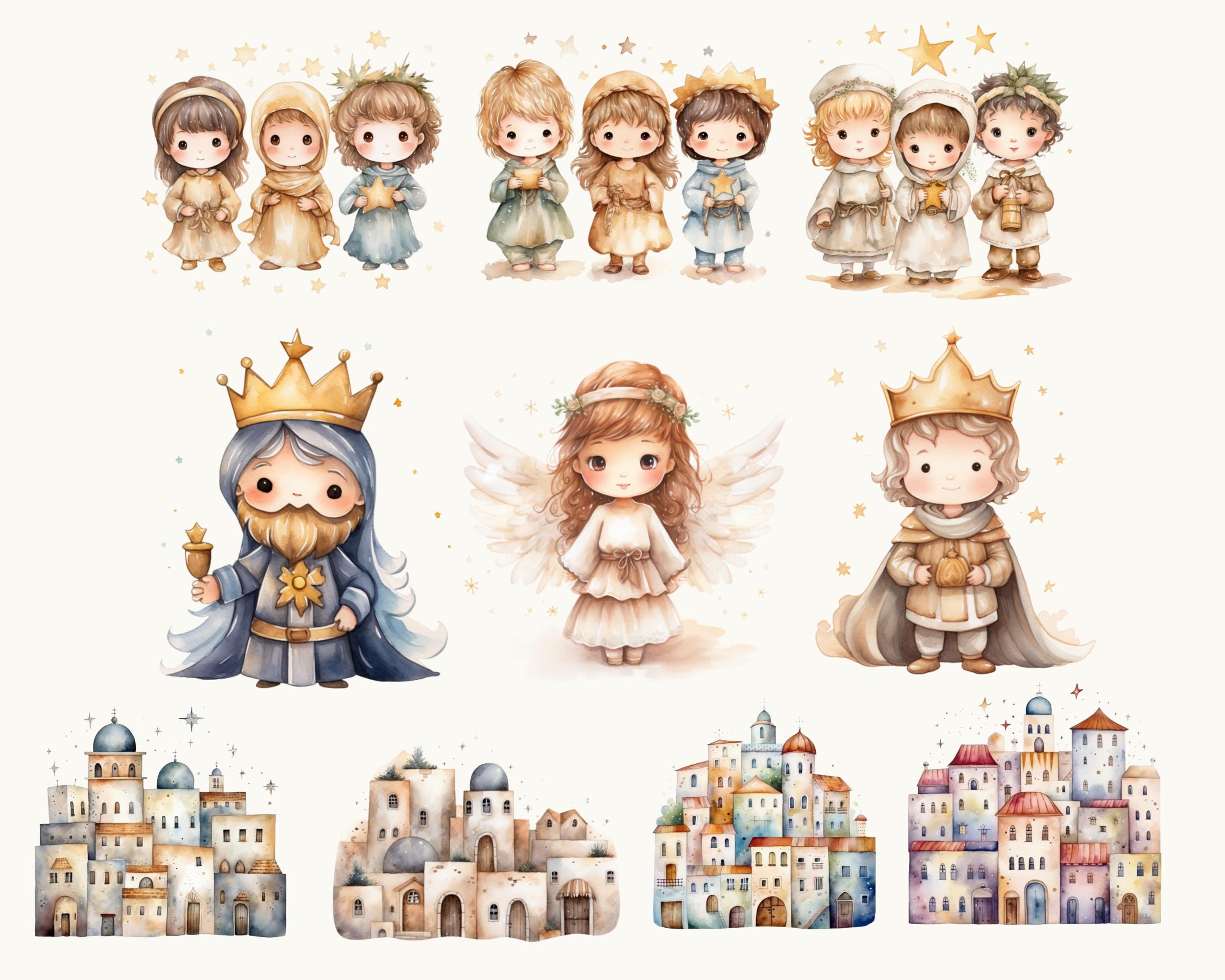 Cute Nativity Clipart | Biblical Characters Clipart Bundle | Watercolor ...