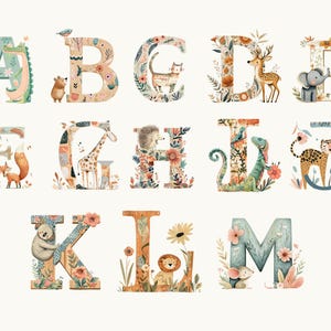 Boho Animal Alphabet Letters Clipart | Watercolor Animal Alphabet ...